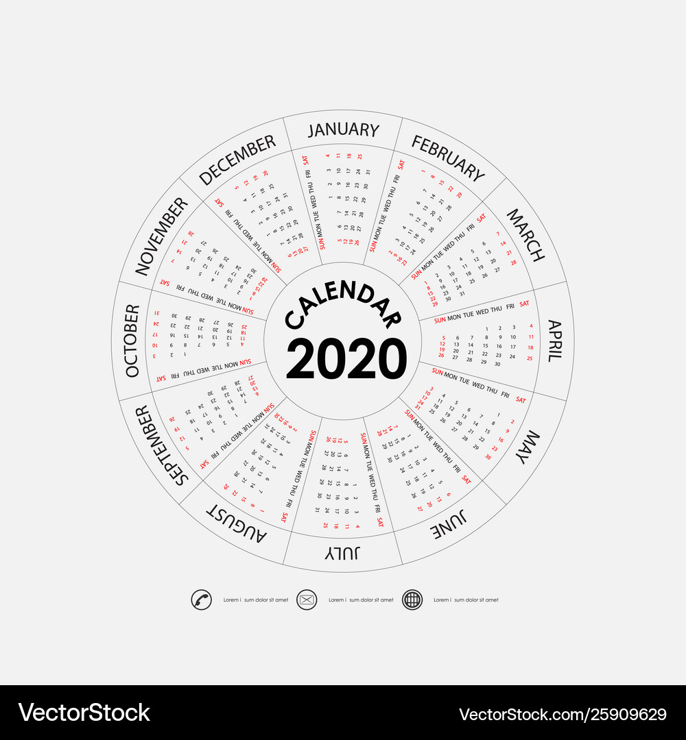 2020 calendar templatecircle Royalty Free Vector Image