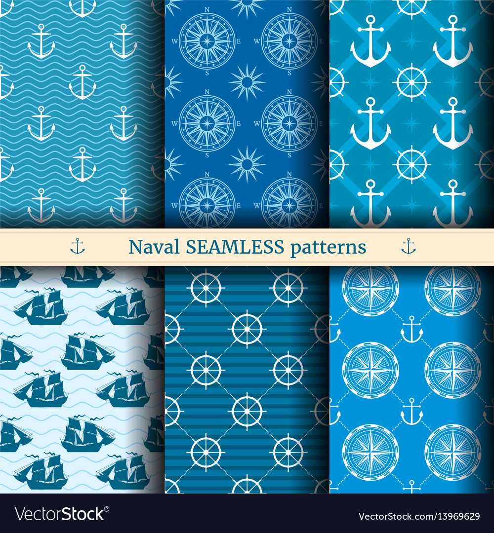 Marine nautical sea seamless patterns set Vector Image Marine nautical sea seamless patterns set Vector Image