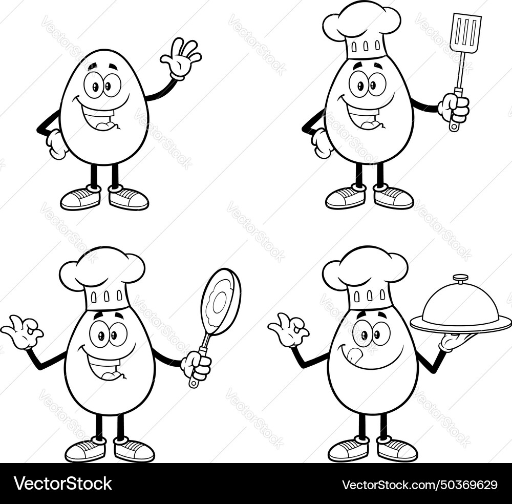 Outlined easter egg cartoon character collection Vector Image
