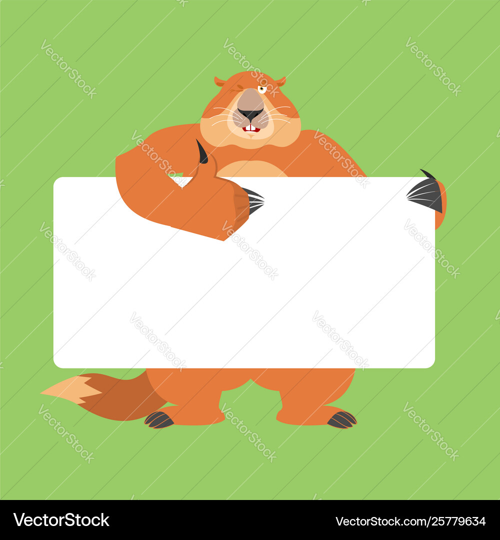 Groundhog holding banner blank woodchuck Vector Image