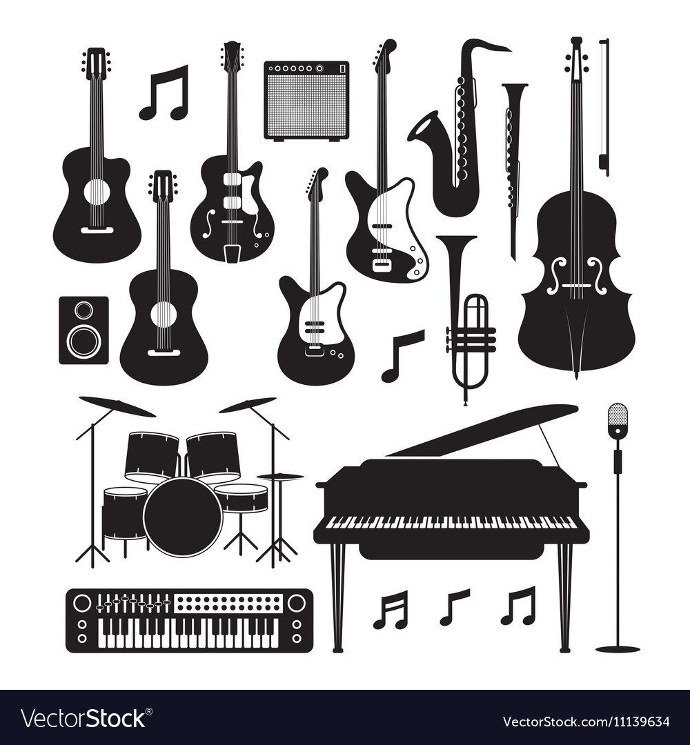 Jazz music instruments silhouette objects set Vector Image Jazz music instruments silhouette objects set Vector Image