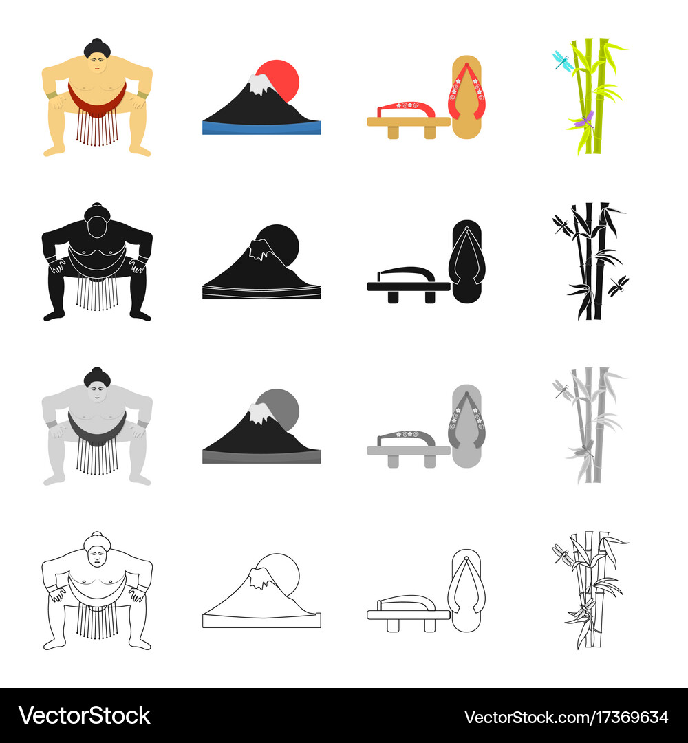 Mount Fuji & Sumo Wrestler Icons Royalty Free Vector