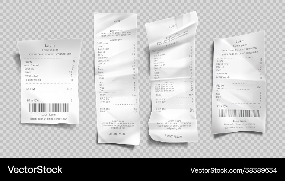 Receipt invoice paper bill cash purchase set Vector Image