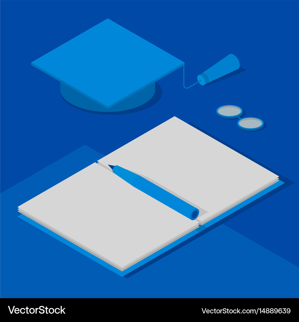 3d graduation cap open book with pen and glasses Vector Image