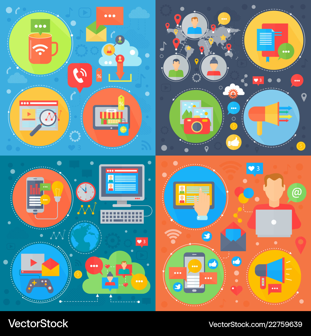 Social media square concepts set online mobile Vector Image