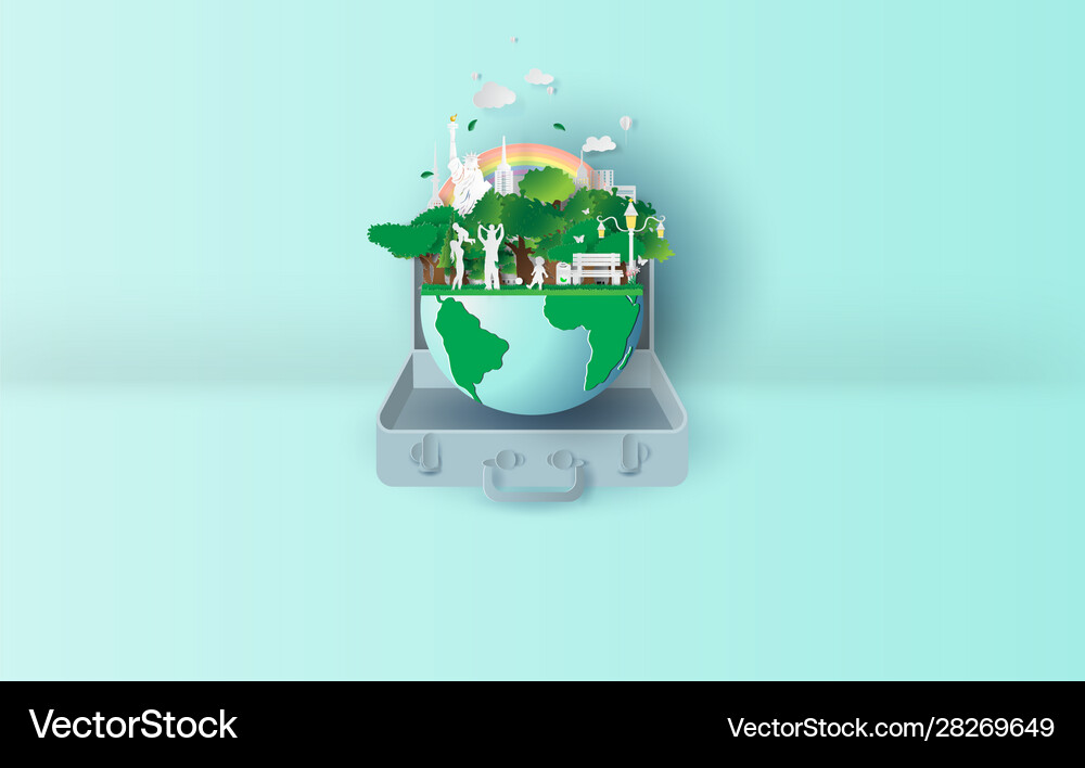 3d paper art and craft ecology environment Vector Image