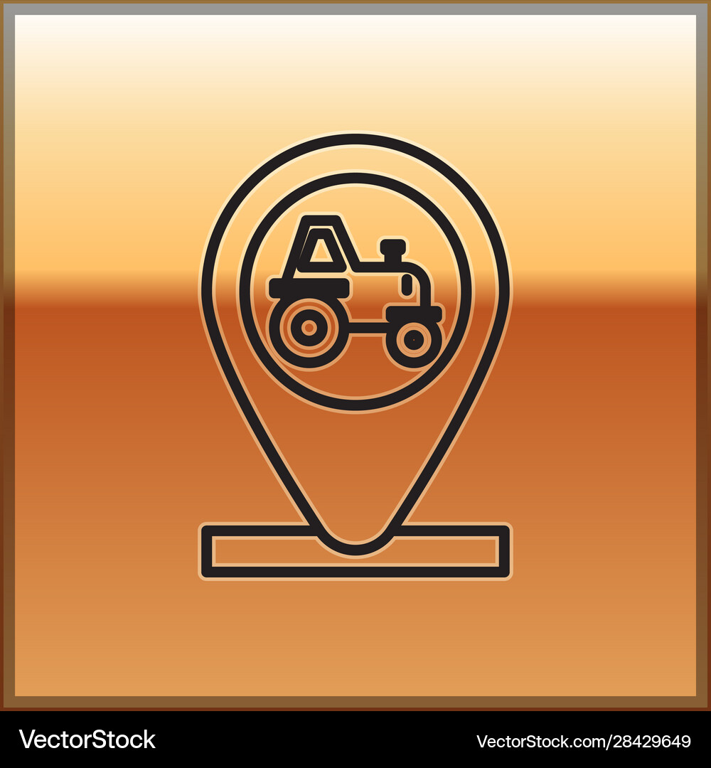 Black line tractor and location icon isolated Vector Image