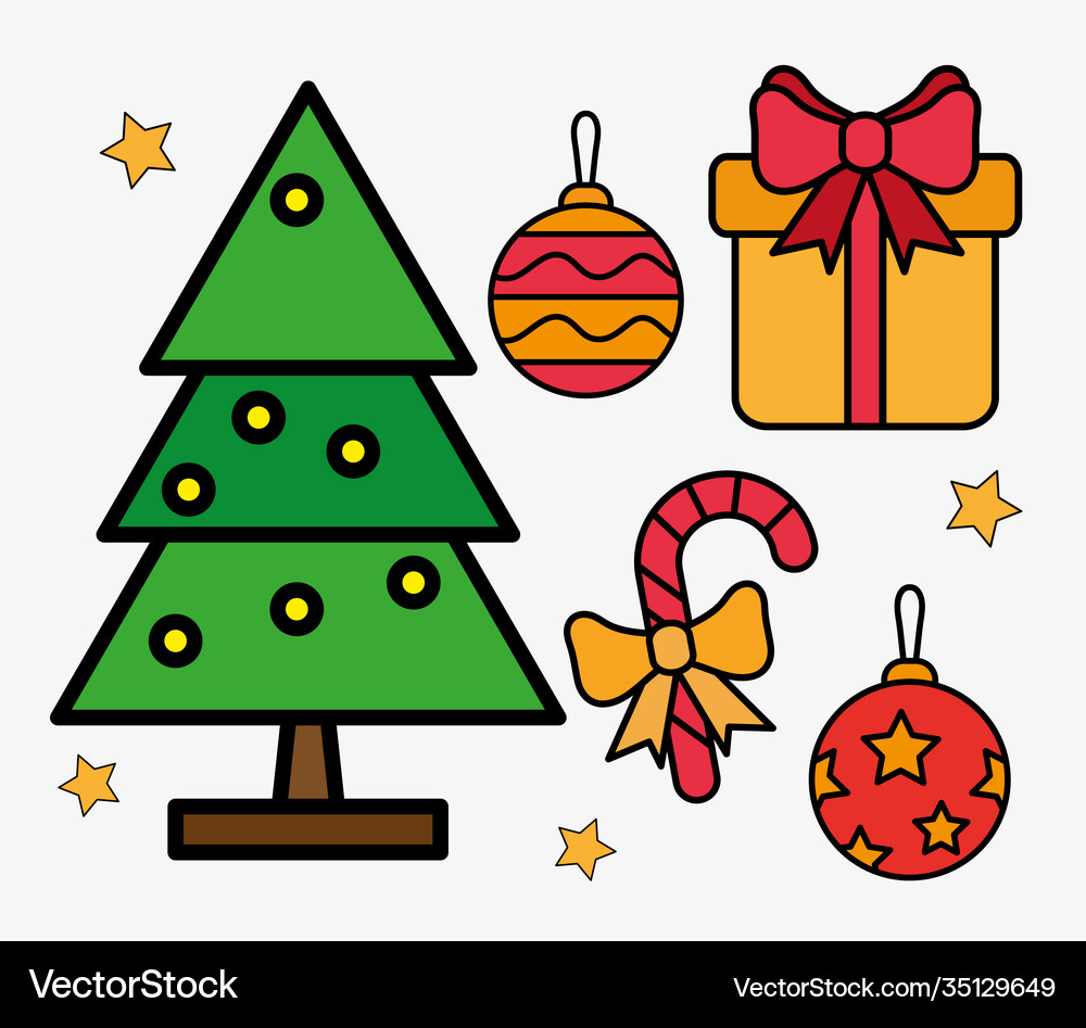 Bundle five christmas set line and fill icons Vector Image