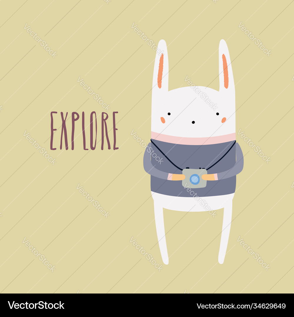 Cute bunny with photo camera Royalty Free Vector Image