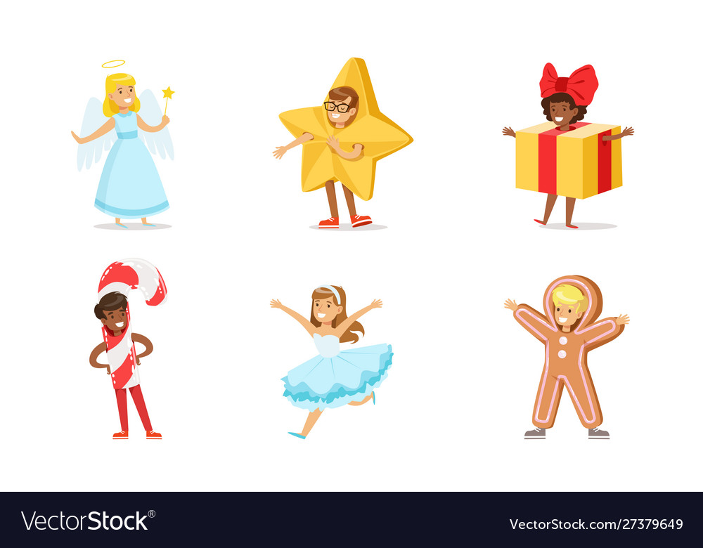 Cute kids wearing christmas costumes set boys and Vector Image