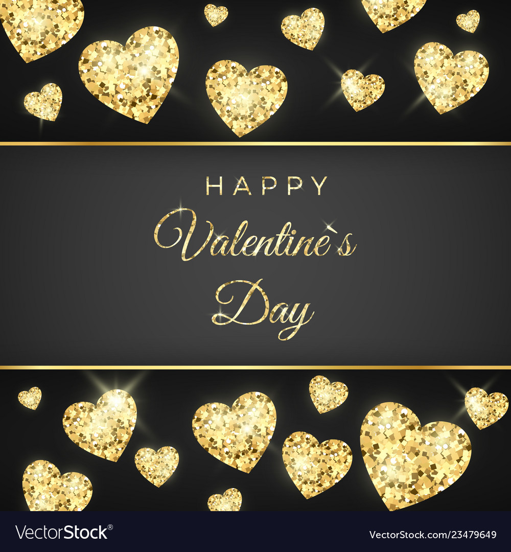 Happy Valentines Day Greeting Card Golden Heart Vector Image