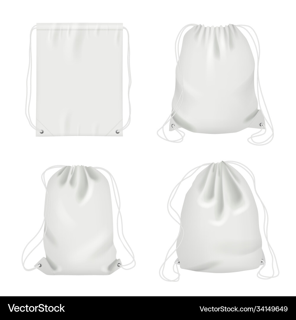 Rope bag sport fabric white shoulder drawstring Vector Image