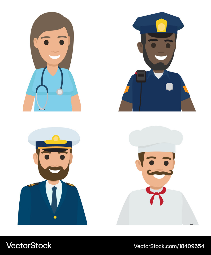 Professions doctor policeman sailor cook Vector Image