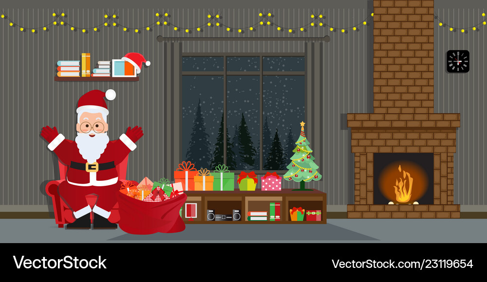 Santa claus with christmas tree and gift boxes Vector Image