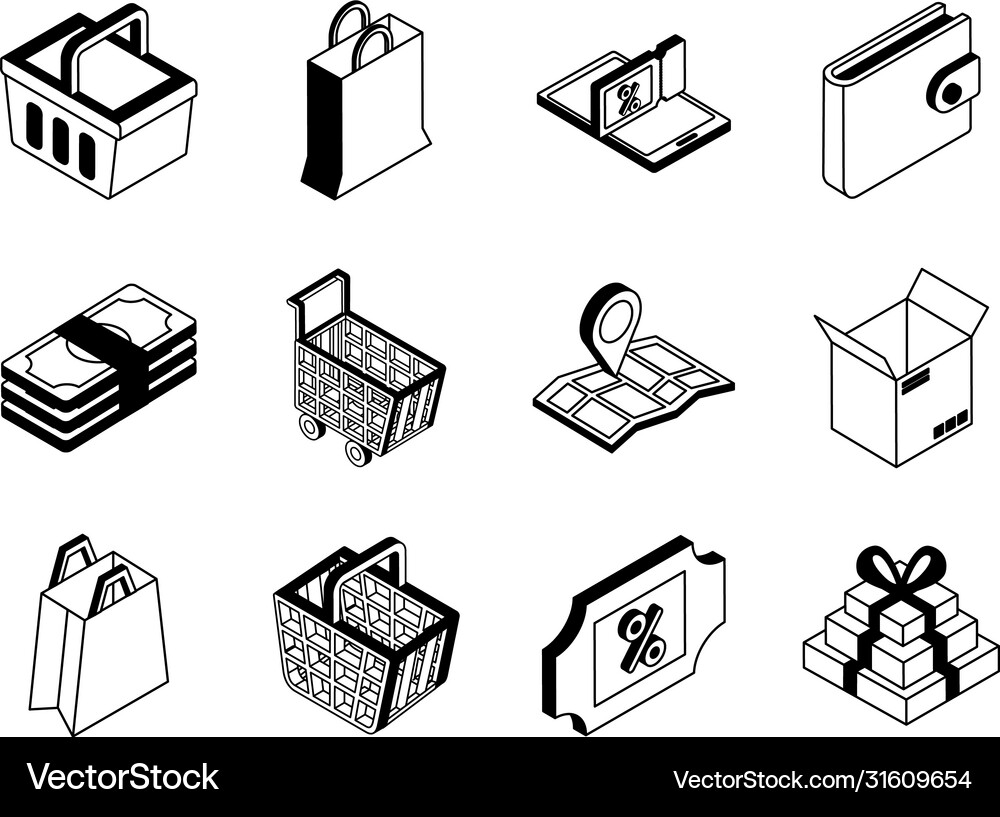 Shopping online isometric style icon set Vector Image