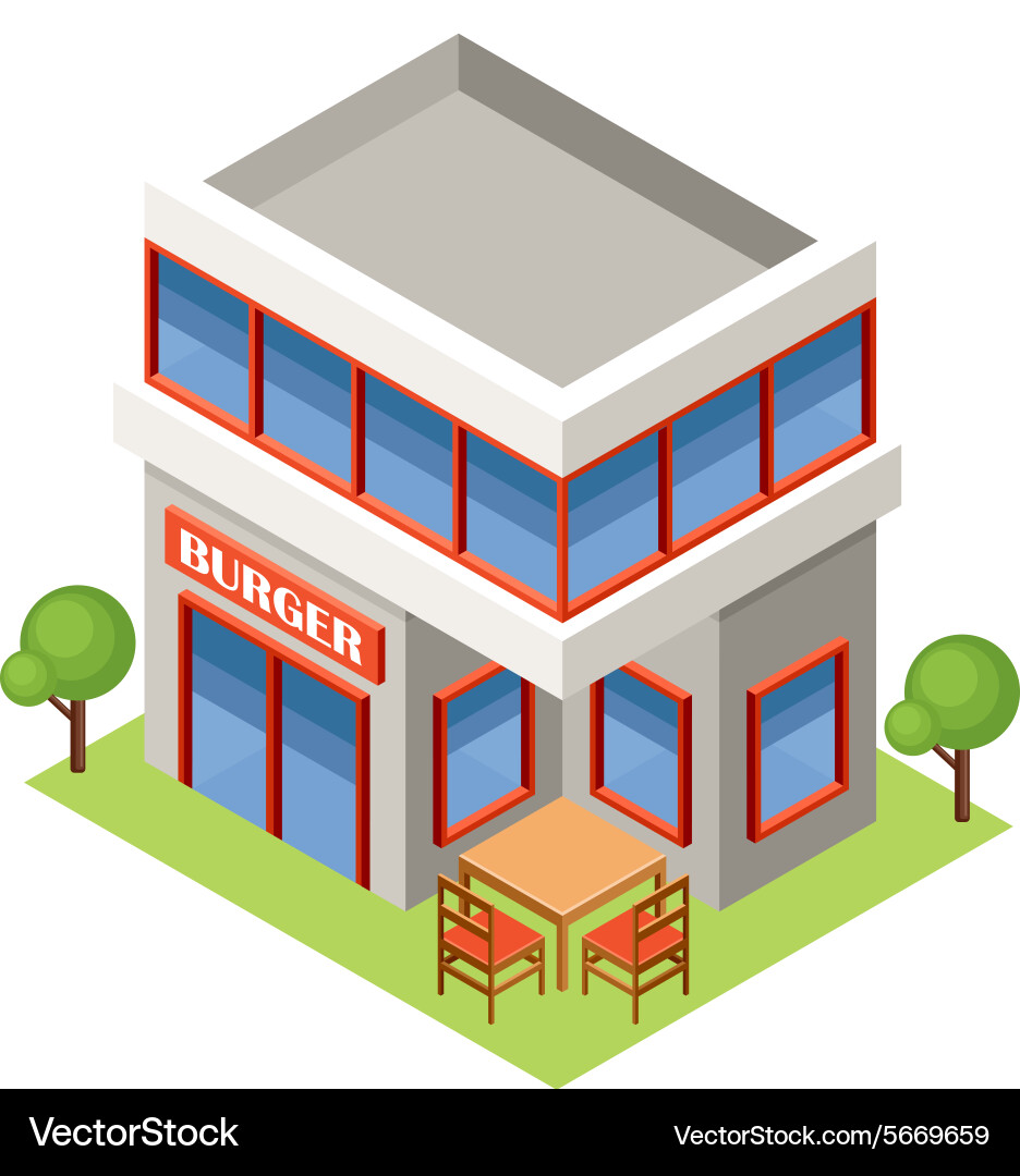 Isometric burger house Royalty Free Vector Image