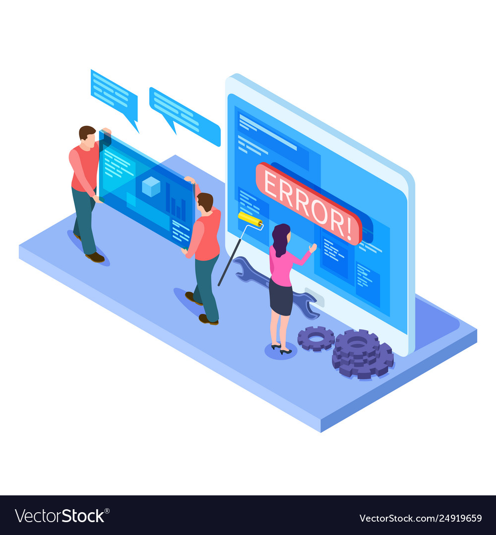 People and app interfaces isometric concept Vector Image People and app interfaces isometric concept Vector Image