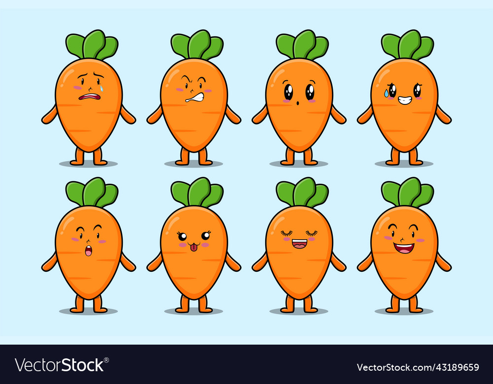 Set Kawaii Carrot Cartoon With Expressions Vector Image