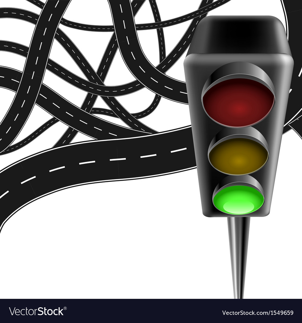 Traffic background with traffic lamp and roads Vector Image