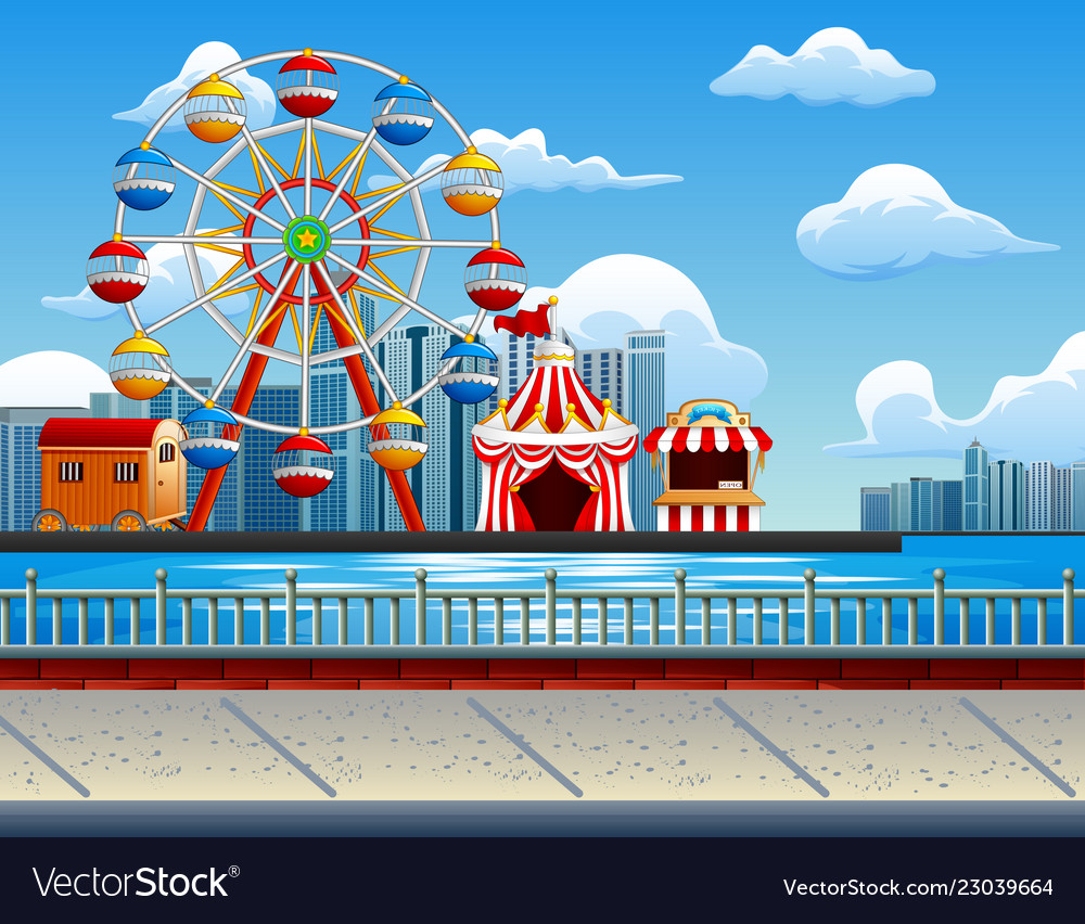 Amusement park with ferris wheel o Royalty Free Vector Image