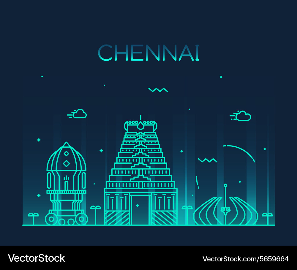 Chennai skyline trendy linear Royalty Free Vector Image