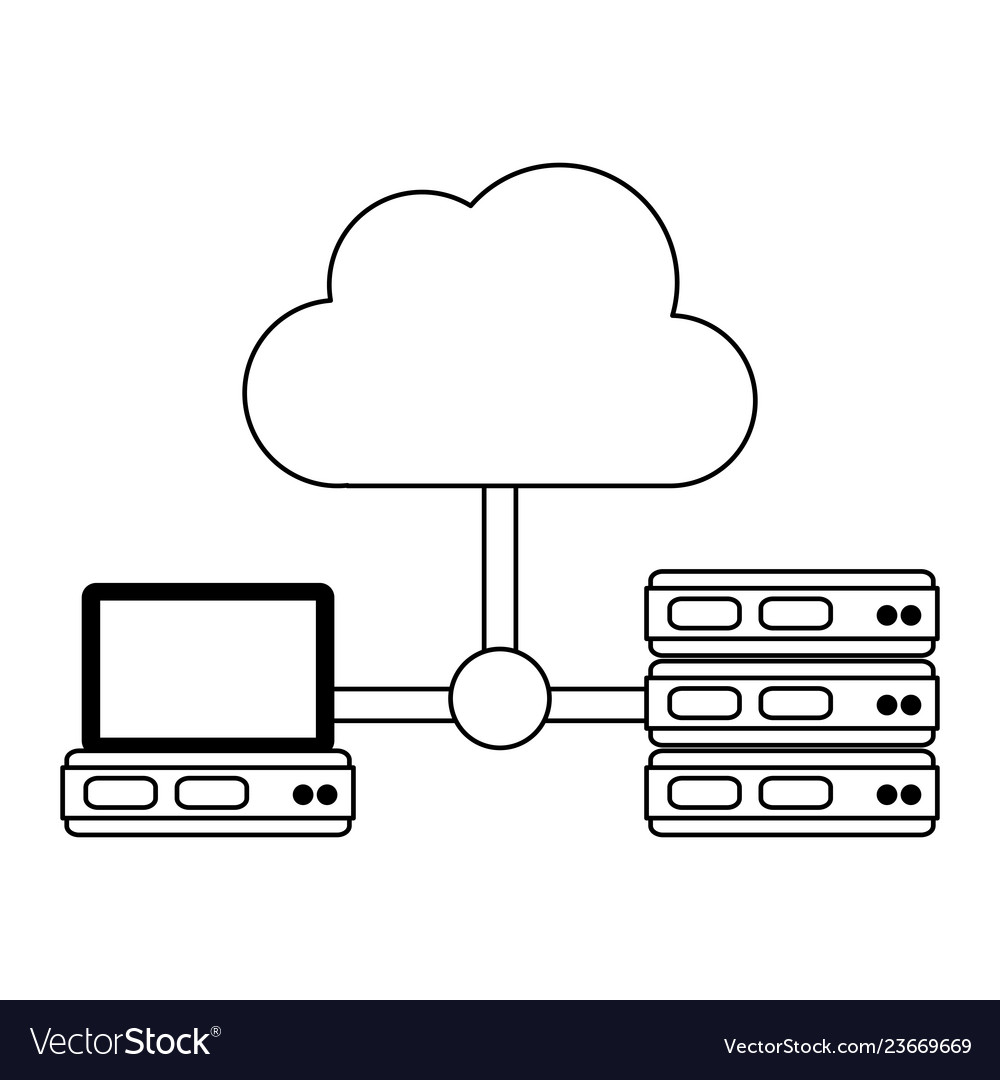Cloud computing technology in black and white Vector Image