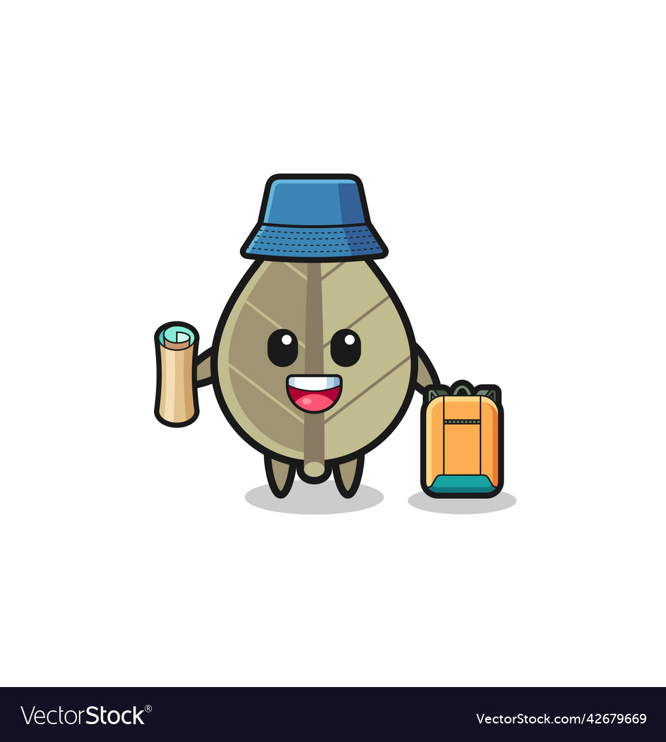 Dried Leaf Mascot Character As Hiker Royalty Free Vector