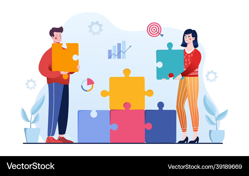 People connecting puzzle elements Royalty Free Vector Image