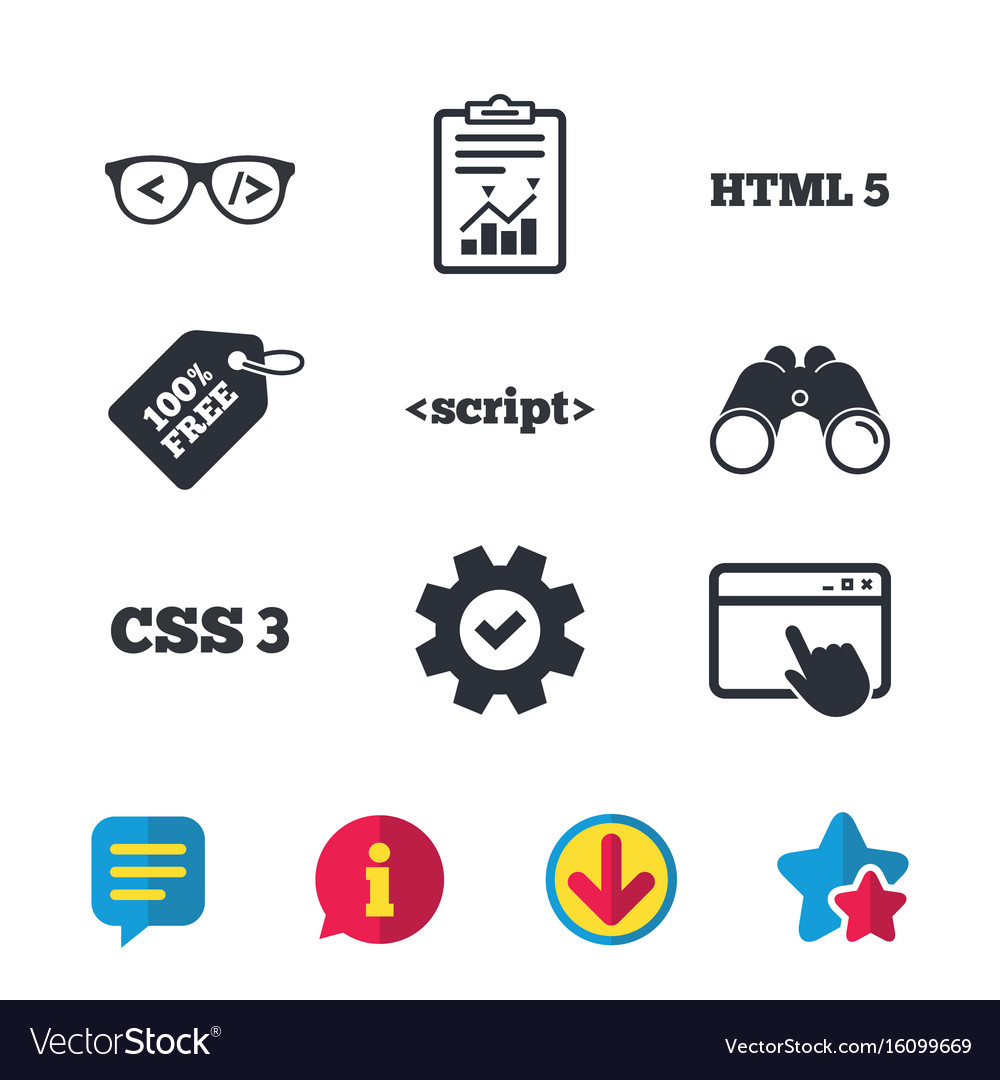 Programmer Coder Glasses Html Markup Language Vector Image 8728