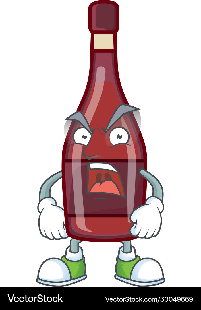 Red bottle wine cartoon design having angry face Vector Image