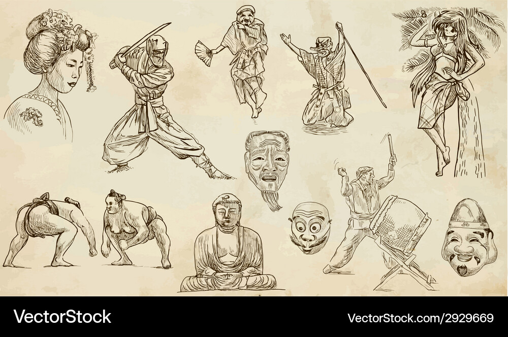 Traveling japan - an hand drawn pack Royalty Free Vector