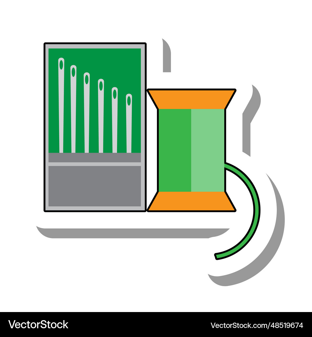 Box with needles and spool of thread flat paper Vector Image