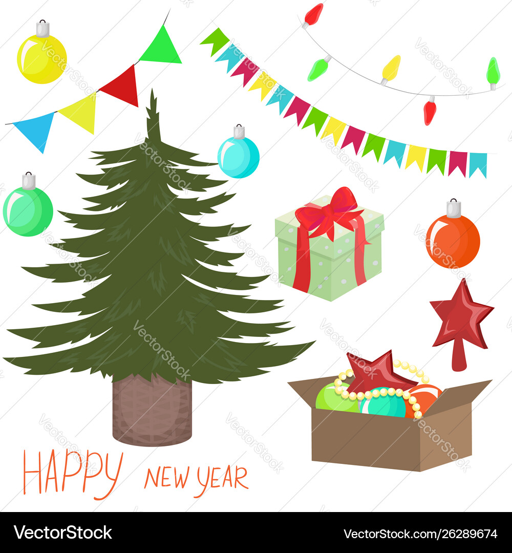 Collection new year items image isolated Vector Image