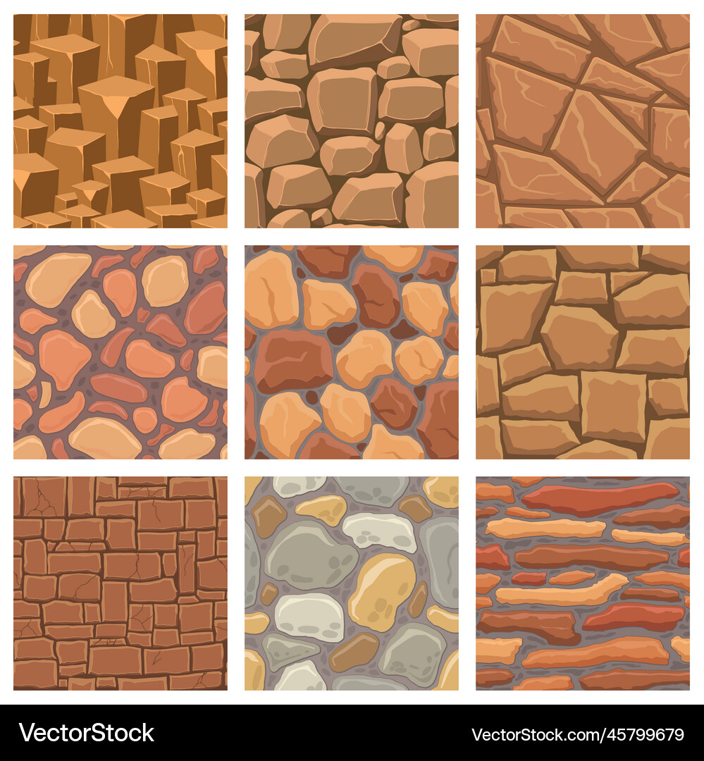 Cartoon game textures rocks dirt and ground Vector Image