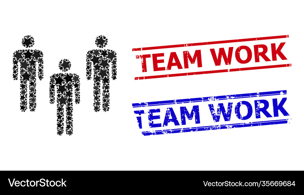 People crowd star mosaic and team work scratched Vector Image