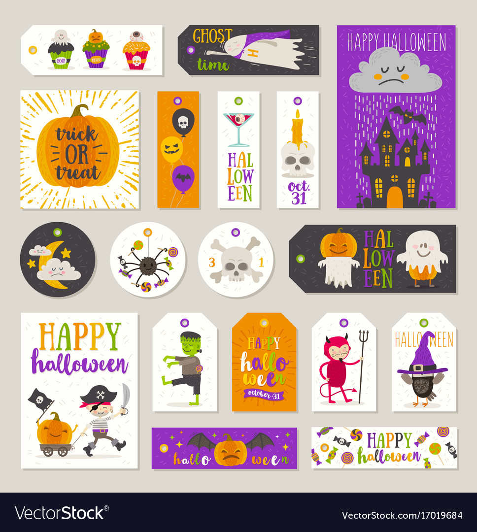 Set of halloween gift tags and labels Royalty Free Vector
