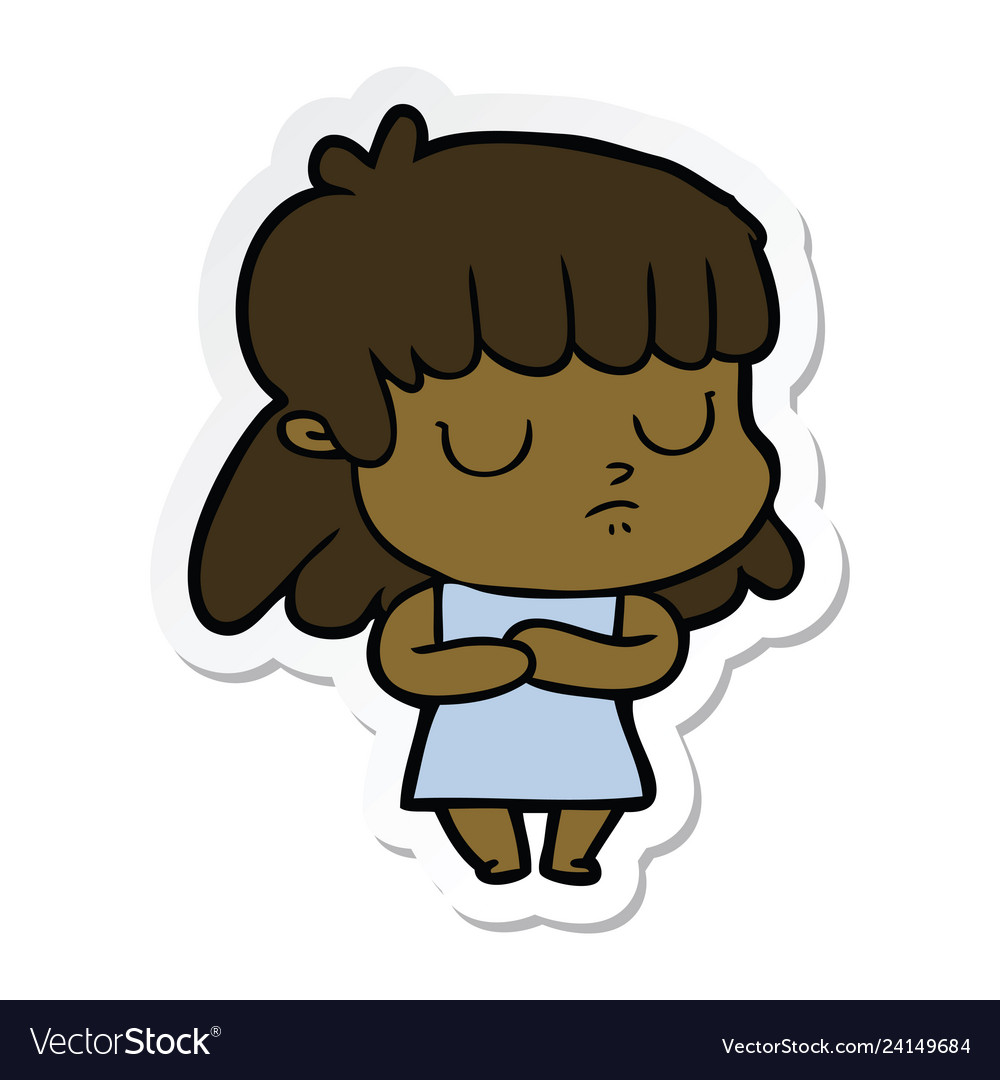 Sticker of a cartoon indifferent woman Royalty Free Vector
