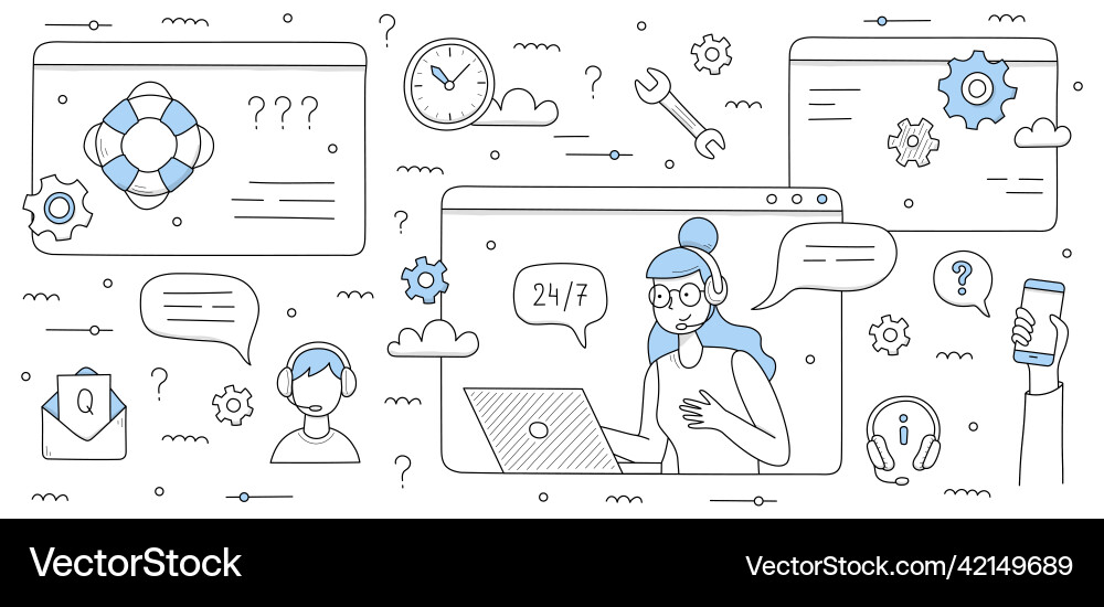 Customer support doodle concept helpdesk operator Vector Image