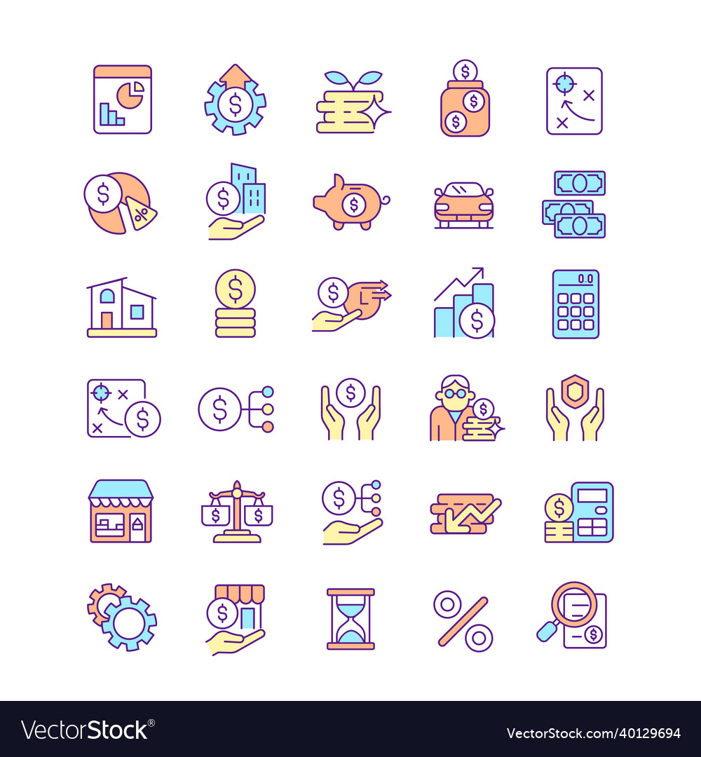 Finance and business rgb color icons set Vector Image