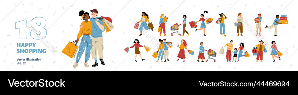 People happy shopping isolated set purchasing Vector Image