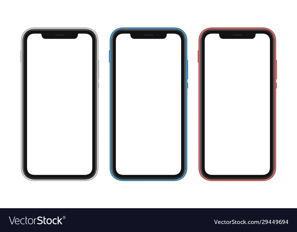 Set three differently colored smartphones Vector Image