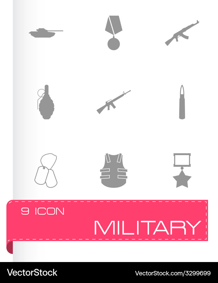 Black military icons set Royalty Free Vector Image