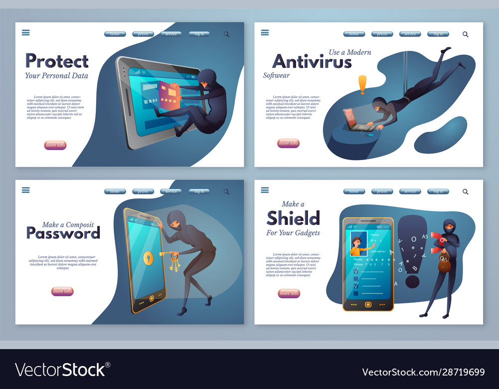 Hacking activity flat landing pages pack Vector Image