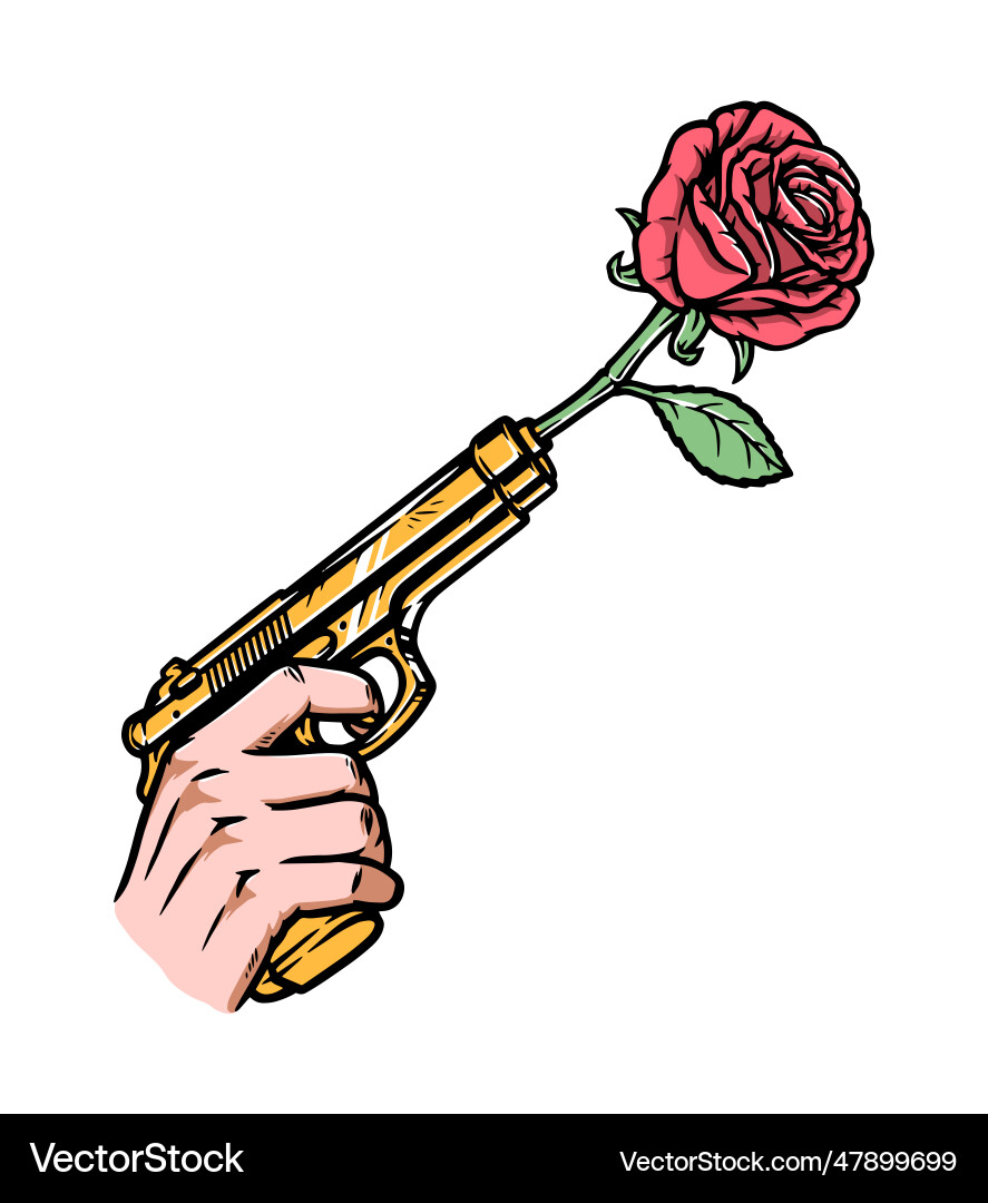 Hand holding gun with rose flower Royalty Free Vector Image