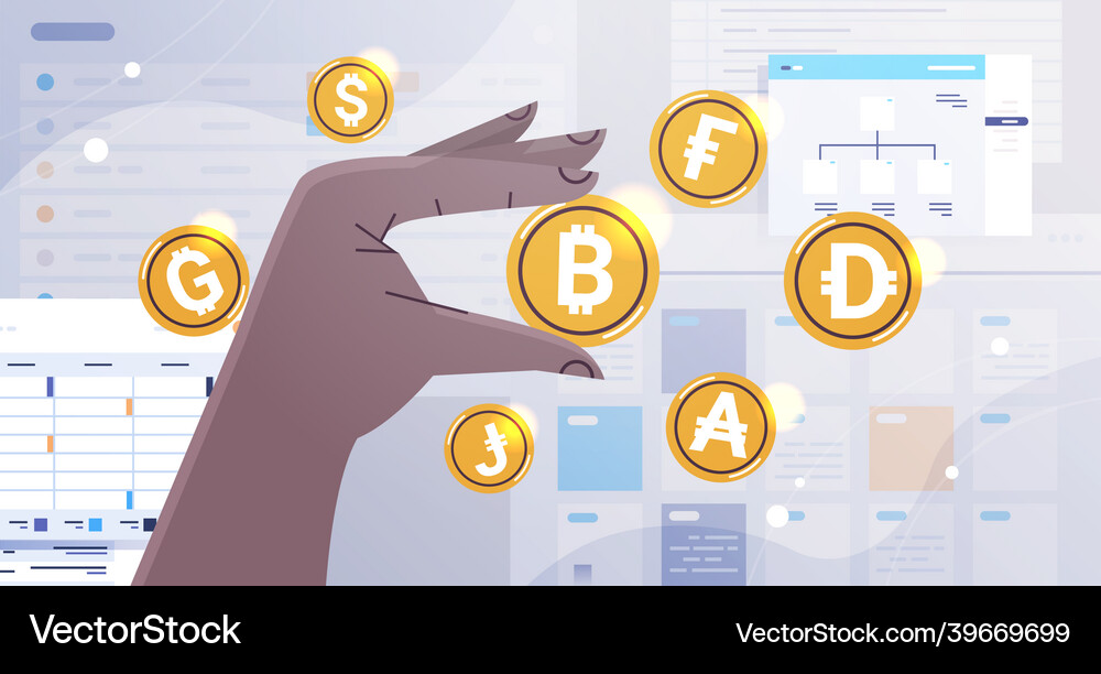 Human hand holding golden coins cryptocurrency Vector Image