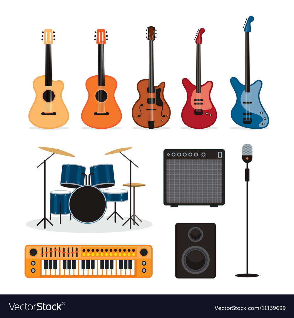 Music instruments objects set Royalty Free Vector Image