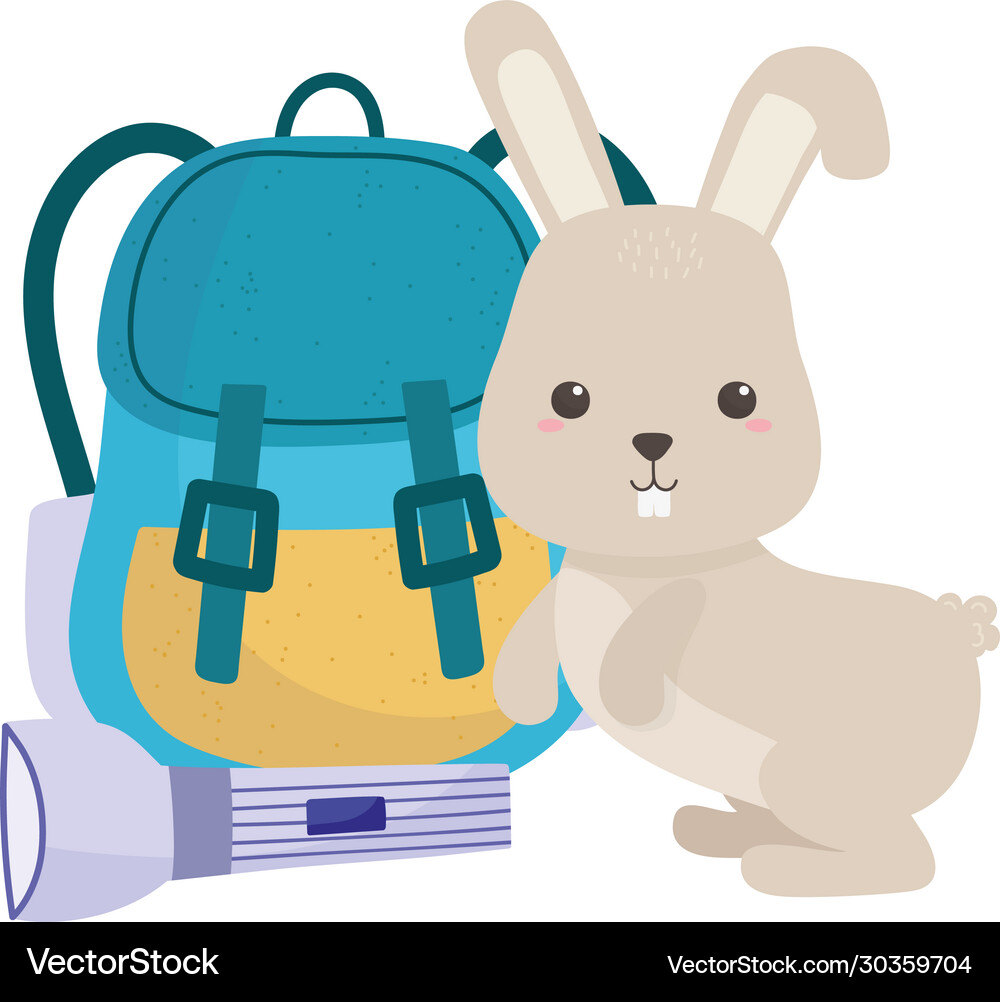 Camping cute rabbit and backpack cartoon isolated Vector Image