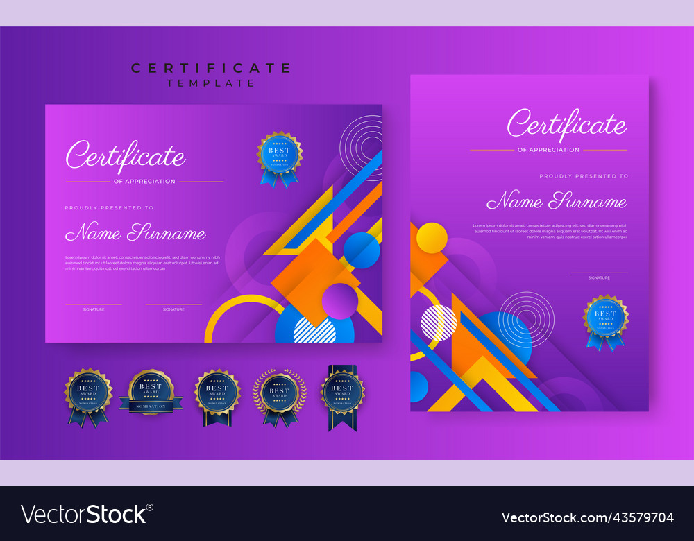 Modern blue orange yellow purple certificate Vector Image