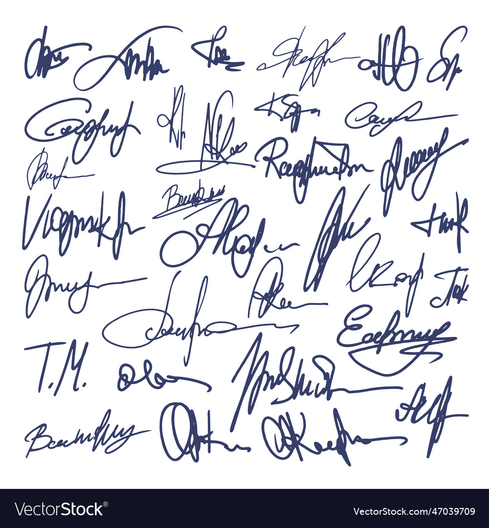 Autographs Handwritten Pen Signatures For Digital Vector Image