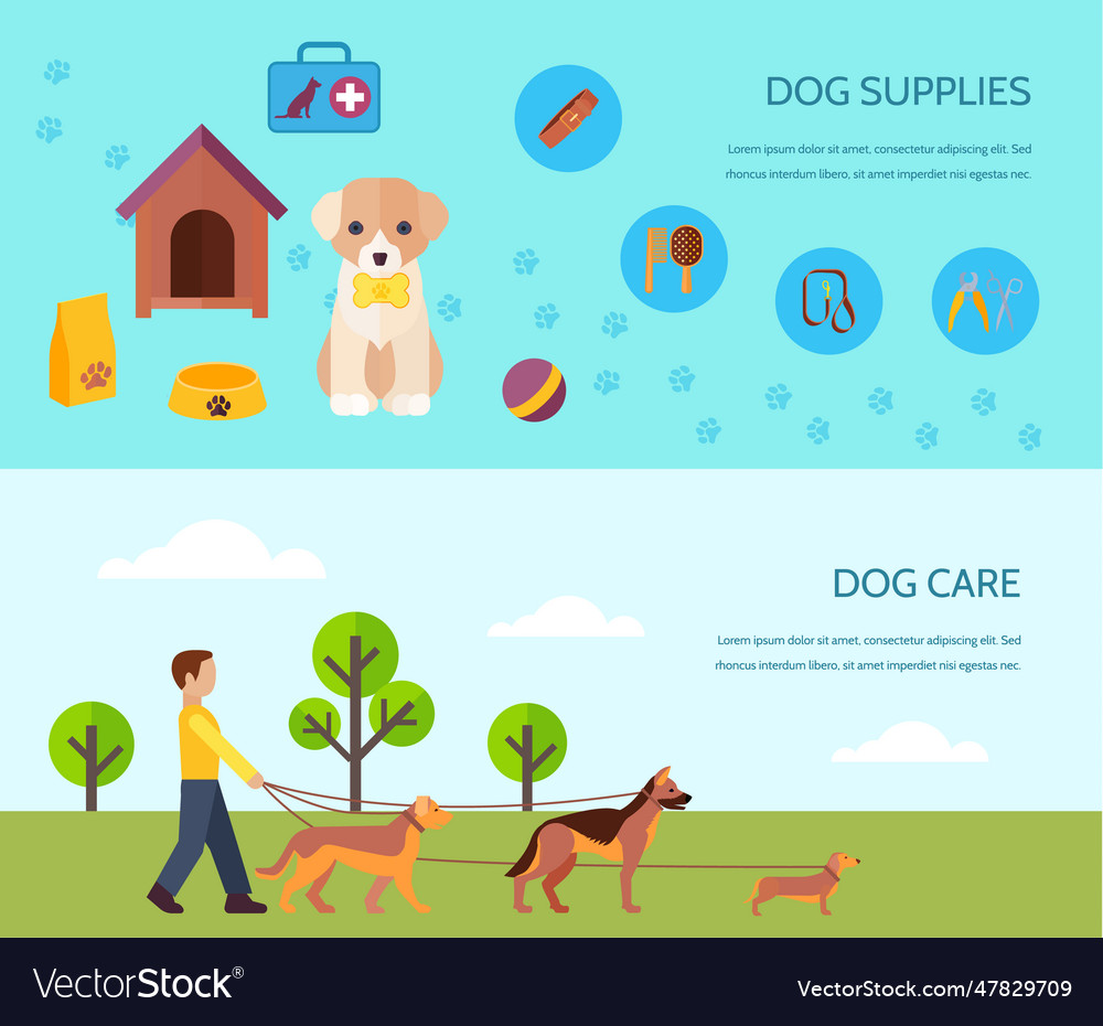 Dog 2 flat horizontal banners composition dog 2 Vector Image Dog 2 flat horizontal banners composition dog 2 Vector Image
